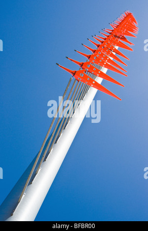 Multiple windvanes on a mast on the San Francisco waterfront illustrate ...