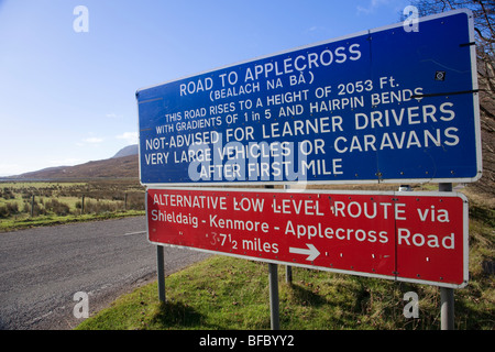 Warning sign for the road to Applecross (Bealach Na Ba Stock Photo - Alamy