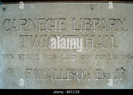 foundation stone at twickenham library, twickenham, middlesex, england ...