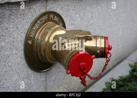 Double Red fire hydrant on the street, Hidrant pillars two way outdoor ...