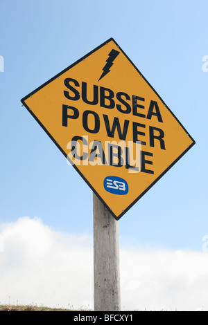 subsea power cable and anchoring forbidden sign at the Atlantic coast ...