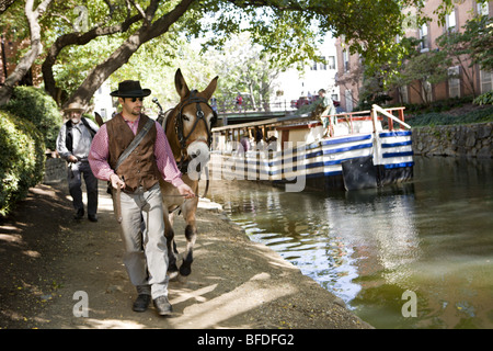 The mule-drawn canal boat, The Georgetown, moored at C&O Canal Lock 4 ...