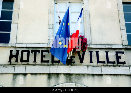 Flags on the Hotel de Ville (town Hall) in Avignon, Provence, France ...