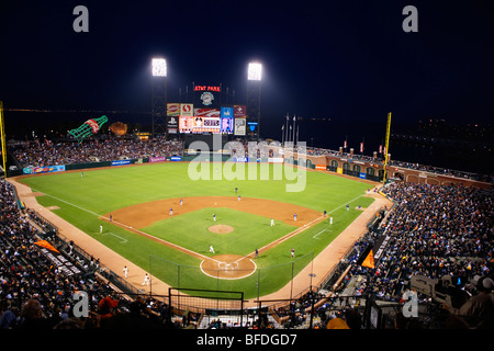A view from behind home plate past the pitchers mound into the outfield ...