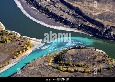 Aerial of the junction of the Chilcotin & Fraser Rivers in British ...