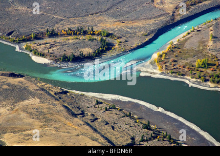 Aerial of the junction of the Chilcotin & Fraser Rivers in British ...