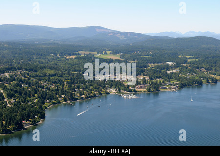 Aerial photograph of boats at the Mill Bay Marina, Vancouver Island ...