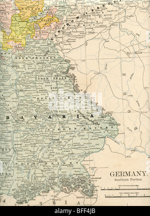 Original old map of Southern Germany from 1884 geography textbook Stock ...
