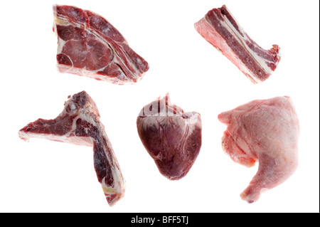 Raw beef parts isolated on white background Stock Photo - Alamy