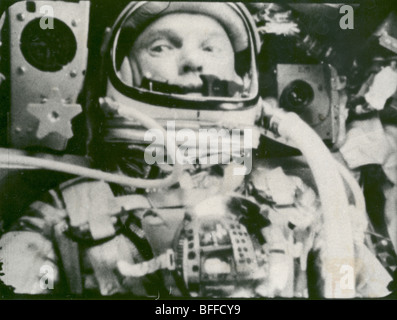 NASA Astronaut John Glenn in his silver Mercury pressure suit during ...