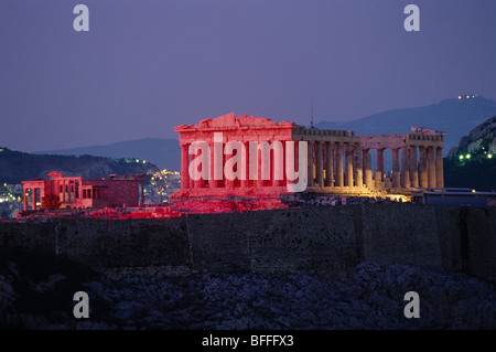 The Acropolis of Athens at night. Athens by night. Parthenon lighted ...