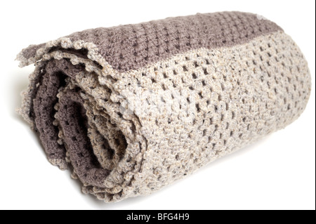 Brown and beige coloured crocheted blanket Stock Photo - Alamy