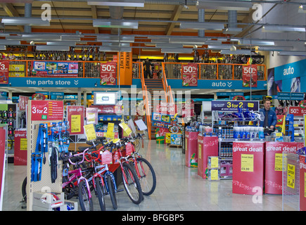 inside the retail store of a halfords shop on a retail estate selling ...