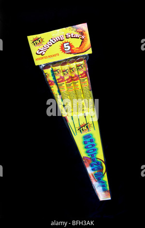 Garden fireworks a packet of rockets on a black studio background Stock ...