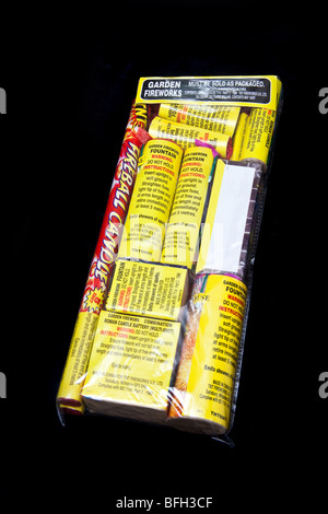 Garden fireworks selection on a black studio background Stock Photo - Alamy