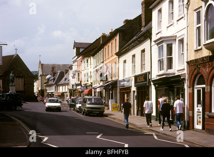 Brecon Town center street and local shops in popular tourist holiday ...