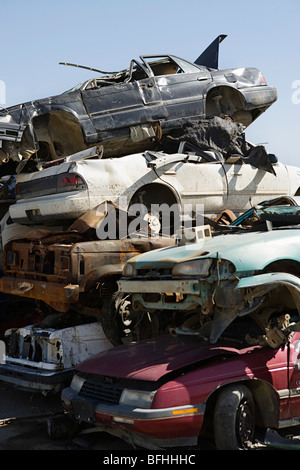 Stacked cars in junkyard Stock Photo - Alamy