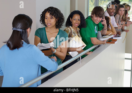 Students standing on balcony in school Stock Photo - Alamy