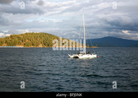 Sailboat docked at Lake Coeur D Alene, Idaho, at Higgins Point Stock ...