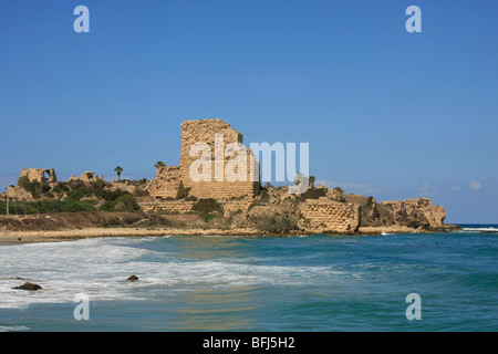 Israel, Carmel coast. Crusader fortress Chateau Pelerin in Atlit Stock ...