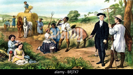 George Washington farming at Mount Vernon his home in Virginia. Hand ...