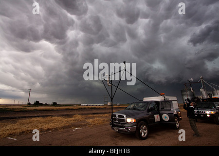 Mobile mesonet trucks with Project Vortex 2 is parked alongside the ...