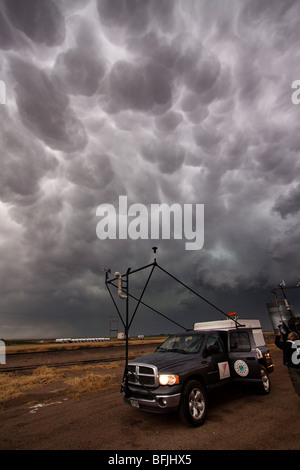 Mobile mesonet trucks with Project Vortex 2 is parked alongside the ...