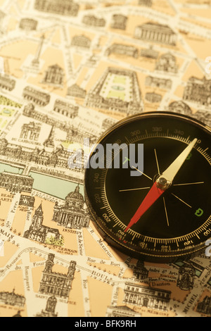 Map of Paris and compass Stock Photo - Alamy