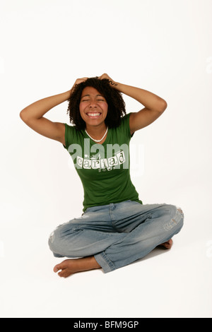 Portrait of a young teenager annoyed or angered on some thing poses in ...