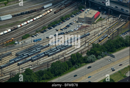 aerial view above Cleveland Railroad Switching Yard Ohio Stock Photo ...