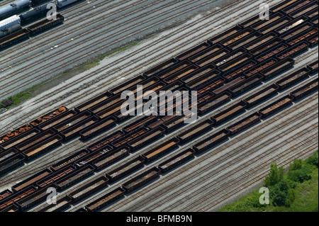 Elevated view railroad switching yard tracks Stock Photo - Alamy