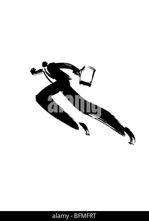 Running man. ink black and white illustration Stock Photo - Alamy