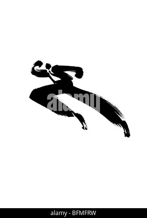Running man. ink black and white illustration Stock Photo - Alamy