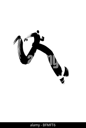 Running man. ink black and white illustration Stock Photo - Alamy