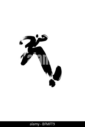 Running man. ink black and white illustration Stock Photo - Alamy