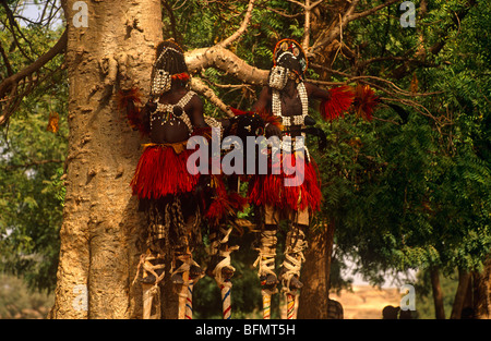 Mali, Bandiagara Escarpment, Sanga. Sanga village dancers re-enact ...