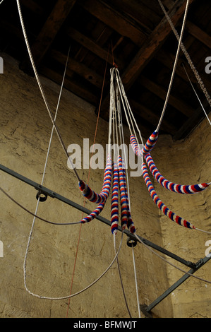 Bell ropes in English village church,Bell ringers rope in church,church ...