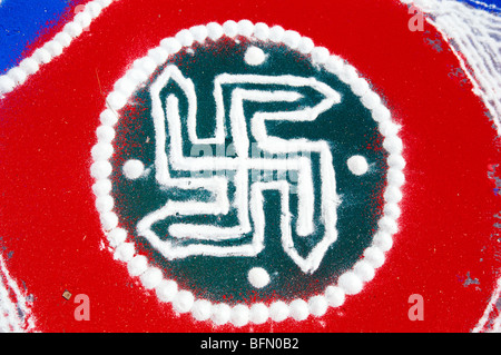Rangoli of swastik Hindu holy sign, Bombay Mumbai, Maharashtra, India ...