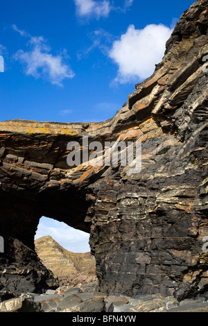 Rock formation into the sea at Crackington Haven Cornwall Stock Photo ...