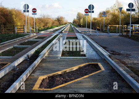 Car trap at the end of new Guided Bus Track, to stop unauthorized ...