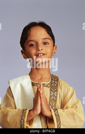 Young Indian Bengali boy fancy dress of traditional costume of Bengal ...