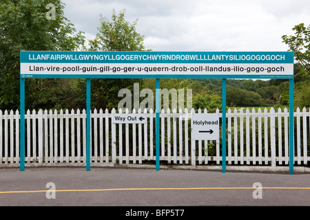 The station platform sign of the longest place name in the world which ...