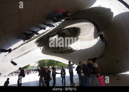 Cloud gate sculpture silver bean Millennium Park in Downtown Chicago ...