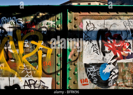 Milan, Italy colorful wall graffiti. Street art mural by artist Rosk ...