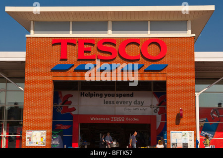 Exterior and logo of a UK Tesco supermarket, England Stock Photo - Alamy