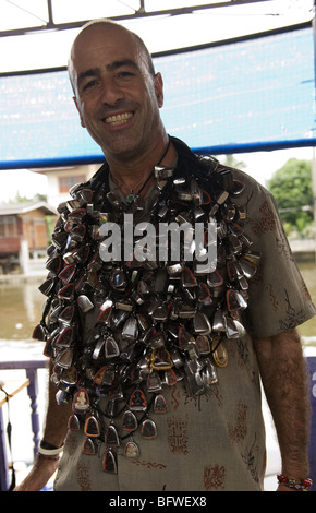 Thai man with hundreds amulets around his neck, Nonthaburi,Thailand ...