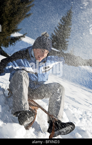 young man, sledding, winter holidays, guy, man, men, young Stock Photo ...