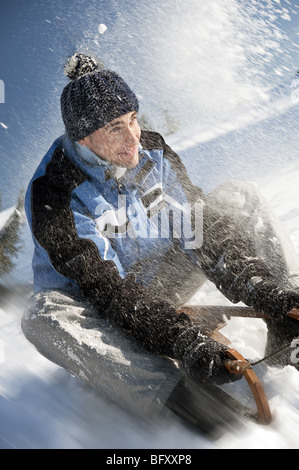 young man, sledding, winter holidays, guy, man, men, young Stock Photo ...