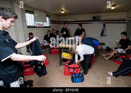 Soccer team getting change in changing room before game Stock Photo - Alamy