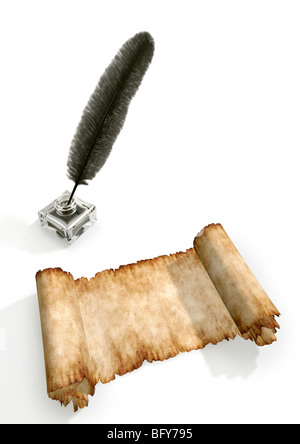 Parchment, quill and ink Stock Photo - Alamy